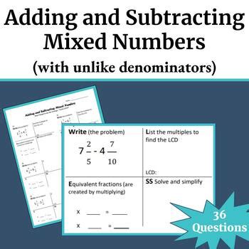 Adding Subtracting Mixed Numbers With Unlike Denominators By Chloe And Cats