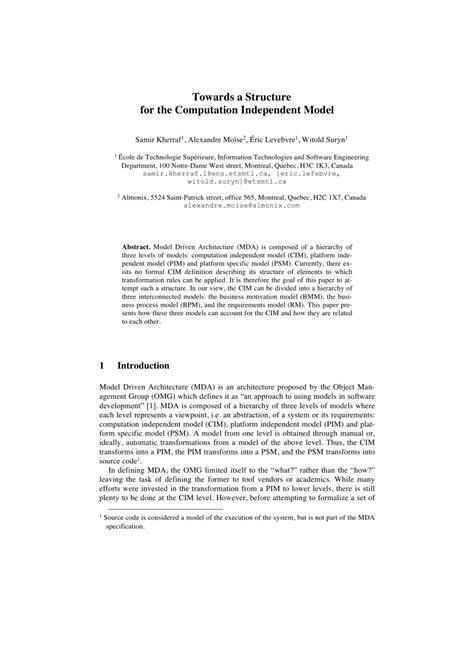 Pdf Towards A Structure For The Computation Independent Model