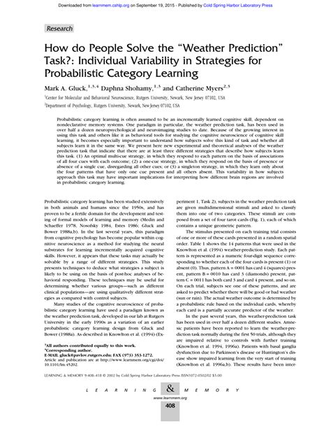 Pdf How Do People Solve The Weather Prediction Task Individual Variability In Strategies