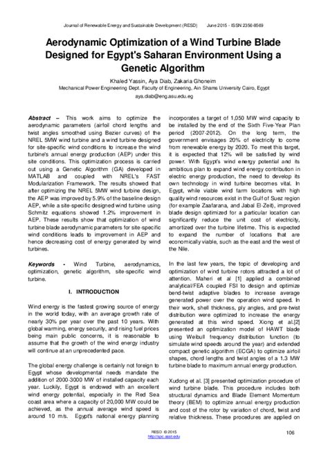 Pdf Aerodynamic Optimization Of A Wind Turbine Blade Designed For Egypts Saharan Environment