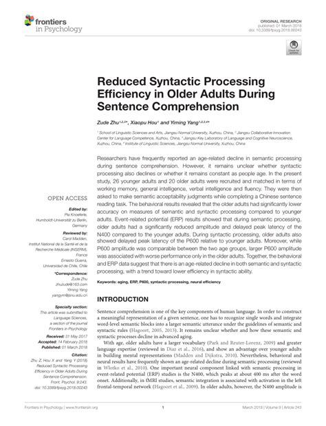 pdf reduced syntactic processing efficiency in older adults during