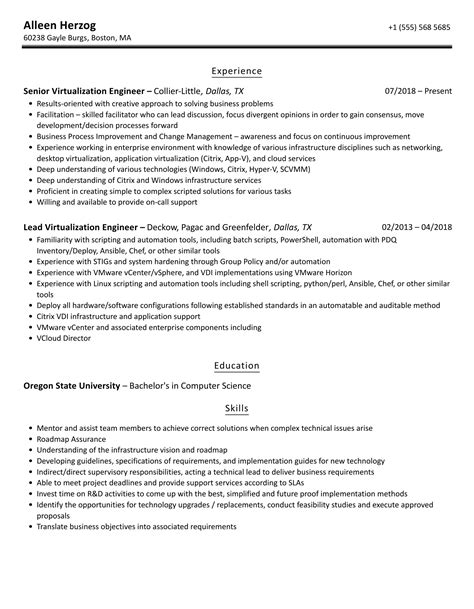 Virtualization Engineer Resume Samples Velvet Jobs