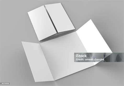 3 패널 및 6 페이지 전단지 단일 오픈 게이트 배 브로셔 광장 빈 흰색 3d 그림을 렌더링합니다 게이트에 대한 스톡 사진 및 기타 이미지 Istock
