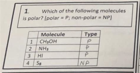 Solved 1 Which Of The Following Molecules Is Polar Polar