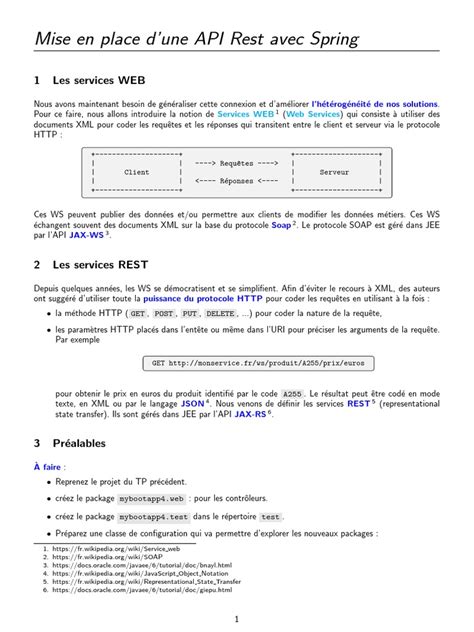Mise En Place Dune Api Rest Avec Spring Pdf Transfert DÉtat Représentationnel Internet