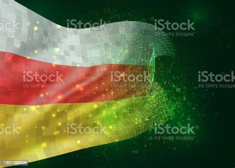 다각형 및 데이터 번호가 있는 녹색 배경의 3d 플래그 3차원 형태에 대한 스톡 벡터 아트 및 기타 이미지 3차원 형태 가상현실 가상현실 시뮬레이터 Istock
