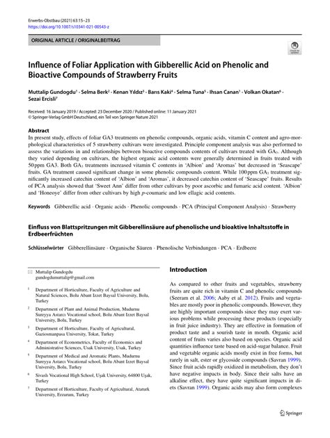 Pdf Influence Of Foliar Application With Gibberellic Acid On Phenolic