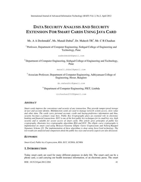 Data Security Analysis And Security Extension For Smart Cards Using Java Card Pdf