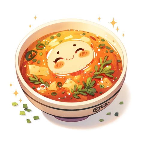 Cute Cartoon Illustration Of A Bowl Of Soup With A Smiling Face Generated With Ai Stock