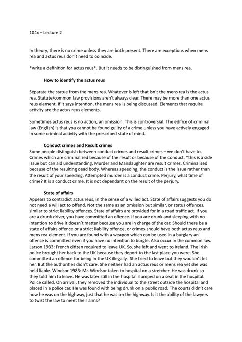 104x Lecture 2 Actus Reus Causation 104x Lecture 2 In Theory There Is No Crime Unless