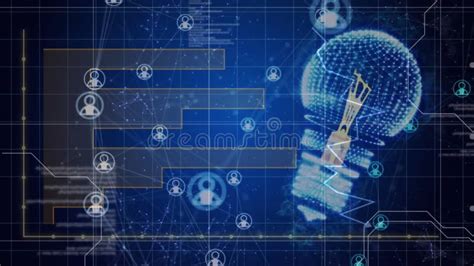 Animation Of Interface With Network Of Profile Icons Data Processing And Electric Bulb Icon