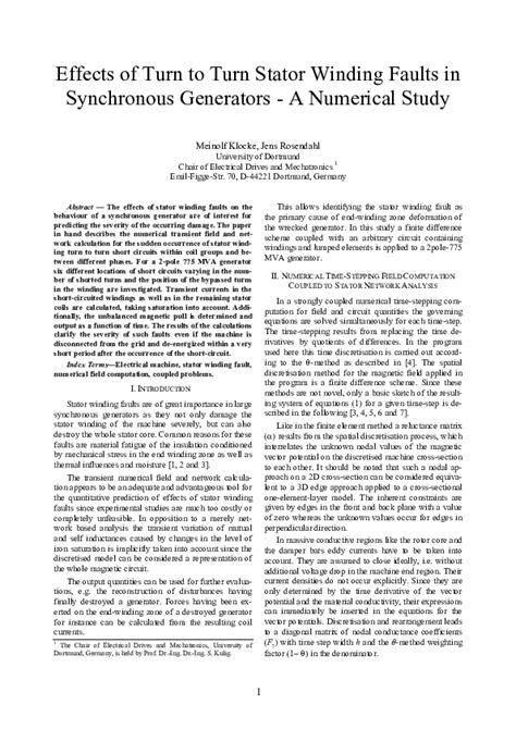 Pdf Effects Of Turn To Turn Stator Winding Faults In Synchronous
