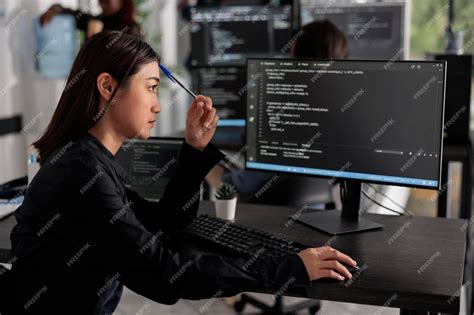 Premium Photo Pensive Programmer Thinking At Ideas Trying To Write