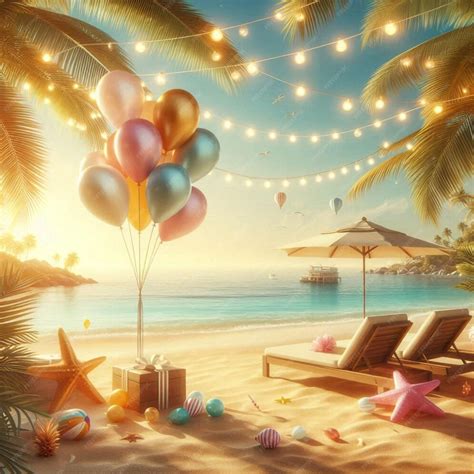 Summer party background with balloons on a beautiful beach | Premium AI-generated image