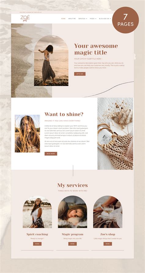Boho Wordpress Template Kit Elementor Zoe Spirit Showcase Website