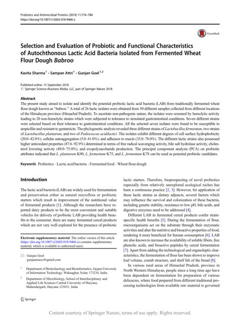Selection And Evaluation Of Probiotic And Functional Characteristics Of Autochthonous Lactic