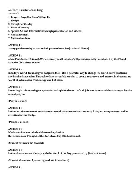 It And Robotics Club Special Assembly Script Pdf