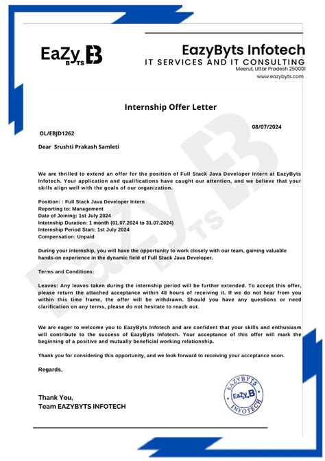 Srushti Samleti On Linkedin Internship Fullstackdeveloper Java Careergrowth Eazybyts