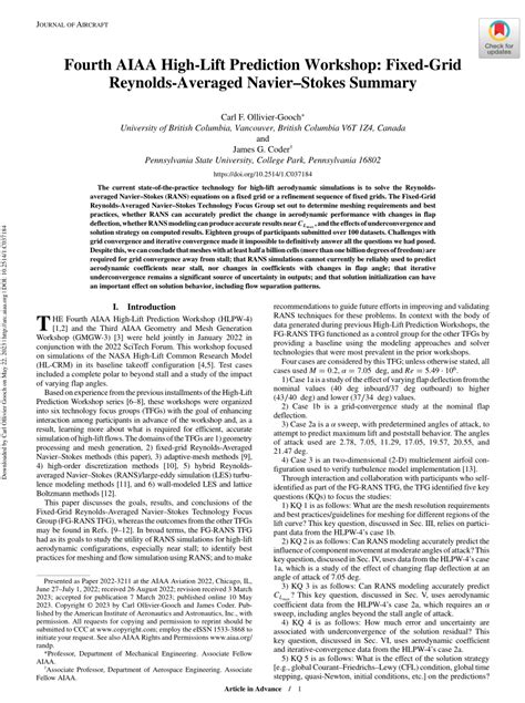 Pdf Fourth Aiaa High Lift Prediction Workshop Fixed Grid Reynolds