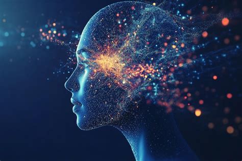 Digital Human Head With Glowing Neural Network Premium Ai Generated Image