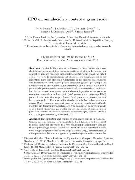 Pdf Hpc En Simulación Y Control A Gran Escala