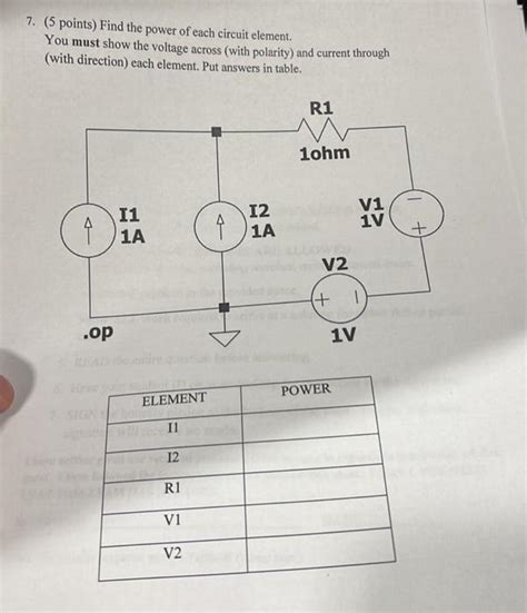solved 7 5 points find the power of each circuit element