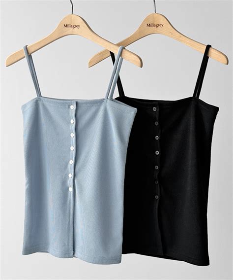 밀라그레이 여름 민소매 버튼 스퀘어넥 뷔스티에 레이어드 튜브 탱크 탑 끈 나시