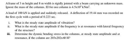 Solved A Frame Of 3 M Height And 8 M Width Is Rigidly
