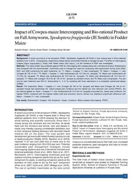 Pdf Impact Of Cowpea Maize Intercropping And Bio Rational Product On Fall Armyworm
