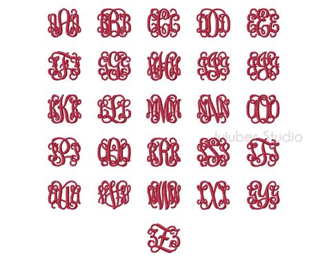 4 Sizes Interlocking Monogram Fonts Embroidery Fonts Bx Etsy