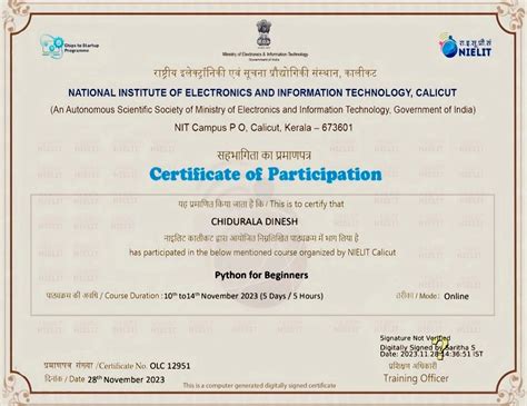 Hello I Am Successfully Completed Python For Beginners Organized By Nielit Calicut