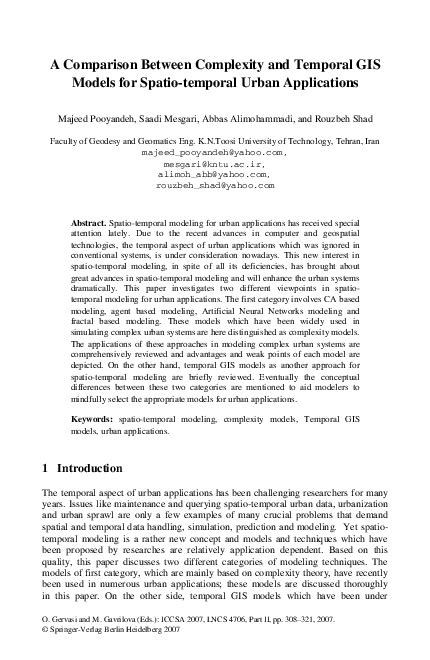 Pdf A Comparison Between Complexity And Temporal Gis Models For Spatio Temporal Urban Applications