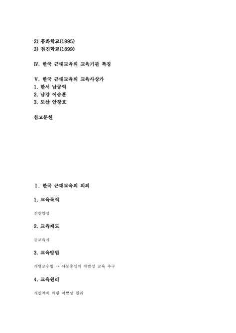 한국 근대교육 교육기관 교육사상가 근대교육 한국 근대교육의 의의 한국 근대교육의 교육입국조서 한국 근대교육의 교육기관 분류 한국 근대교육의 교육기관 특징 한국 근대교육의