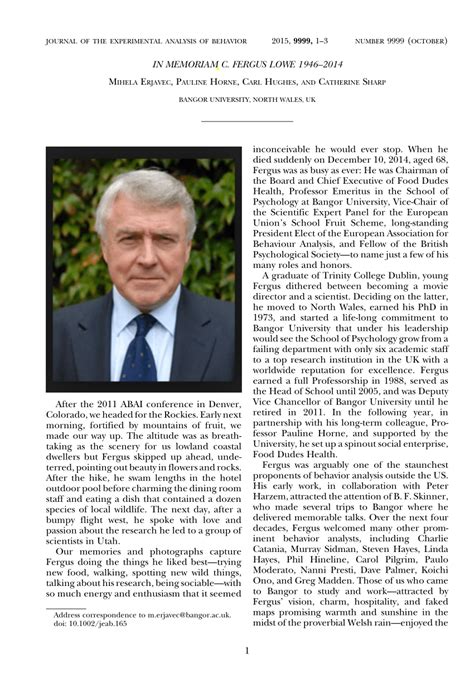 Pdf In Memoriam C Fergus Lowe 1946 2014