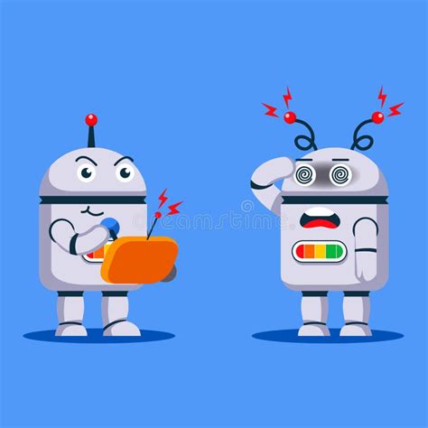 Robot Controling Other Robot Using Remote Control Stock Vector
