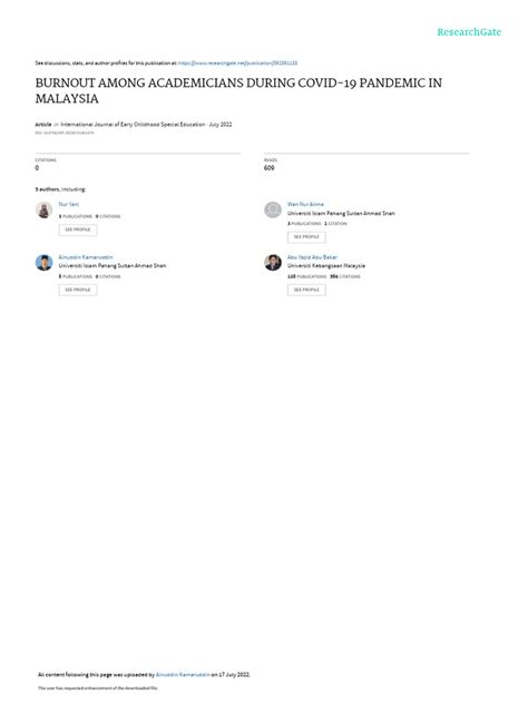 Burnout Among Academician Pdf Occupational Burnout Psychology