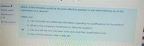 Solved Question 4answer Savedmarked Out Of1 00flag