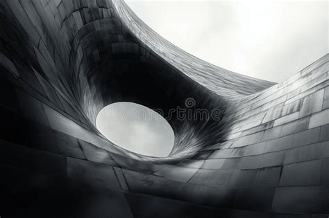 Modern Architecture With Curved Concrete Designs In A Minimalist Setting Stock Illustration