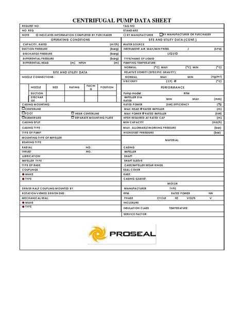Centrifugal Pump Data Sheet Operating Conditions Site And Utility Data