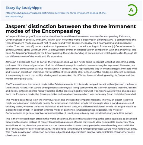 Jaspers Distinction Between The Three Immanent Modes Of The