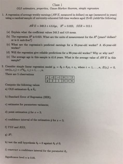 Solved Class 1 Ols Estimators Properties Gauss Markov