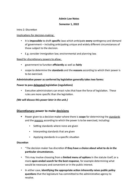 Admin Law Lecture Notes Admin Law Notes Semester 1 2022 Intro 2