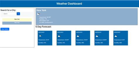 Github Reggiemace Weather Dashboard Weather Dashboard That Runs In The Browser And Features