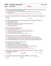 Quiz1 Sol CS 061 Computer Organization Quiz 1 Friday 10 2 Fall 2015 Solution 1 The
