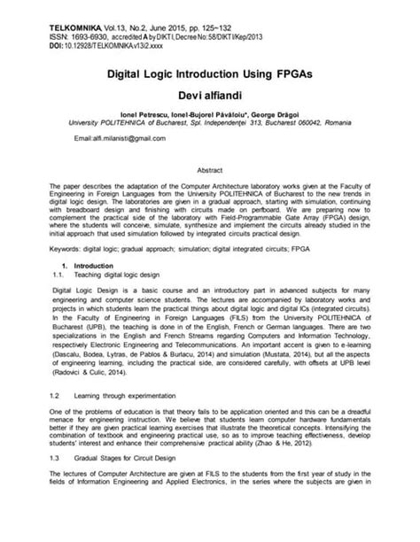 digital logic introduction using fpg as resume pdf