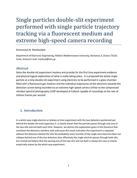 Pdf Single Particles Double Slit Experiment Performed With Single Particle Trajectory Tracking
