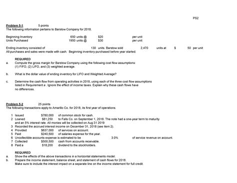 PS 2 Fall 2023 Key PS 2 Key PS Problem 5 1 5 Points The Following Information Pertains To