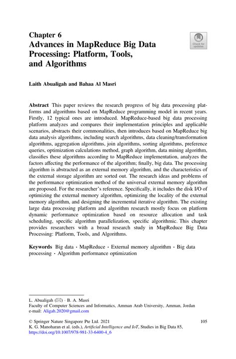 Pdf Advances In Mapreduce Big Data Processing Platform Tools And Algorithms