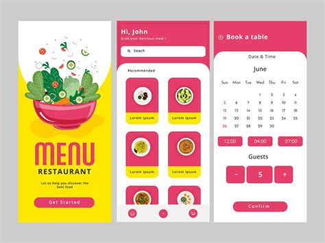 Set Of Mobile App UI UX GUI Screens Including Get Started Book Table Template For Restaurant