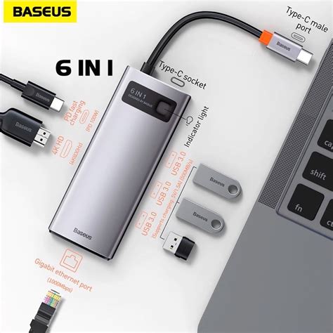 Cáp Chuyển Hub Type C Baseus 6 in 1 TYPE C To USB 3 0 x 3 HDMI 4K Type C PD LAN RJ45